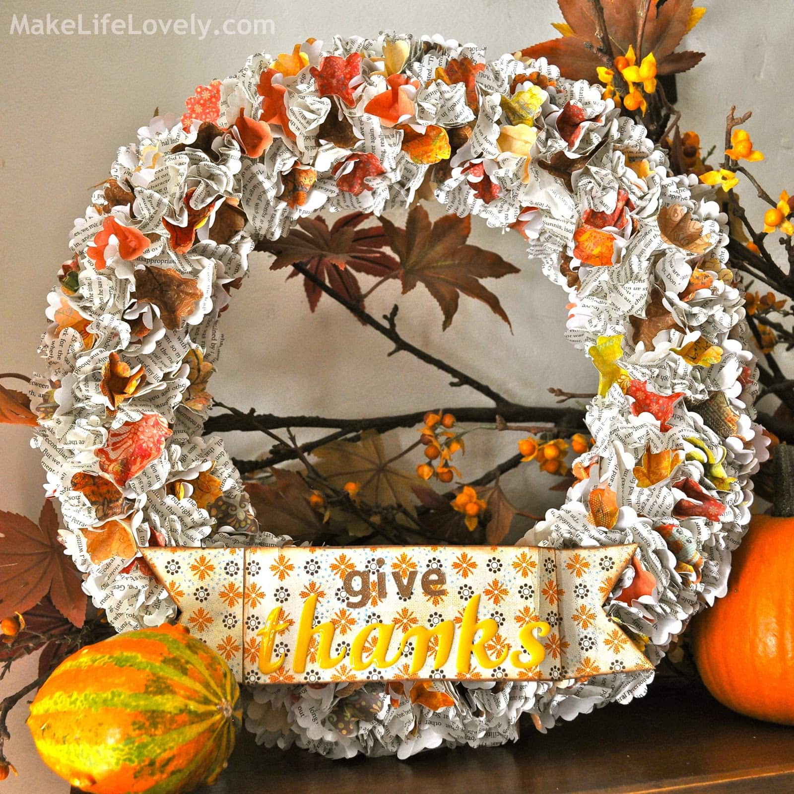 DIY Fall Wreath Give Thanks Finished Product - Make Life Lovely