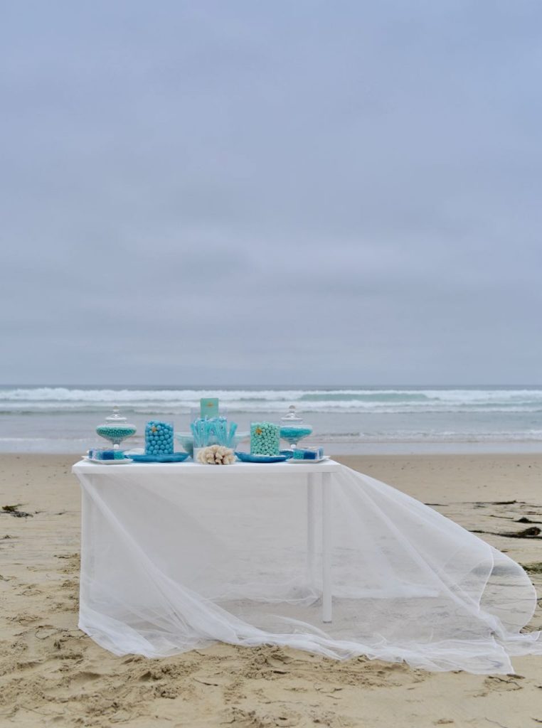 Gorgeous ocean themed candy buffet for beach wedding with turquoise ...