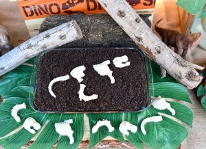 Dinosaur Dig Cake with Easy Chocolate Fossils + "Dirt"