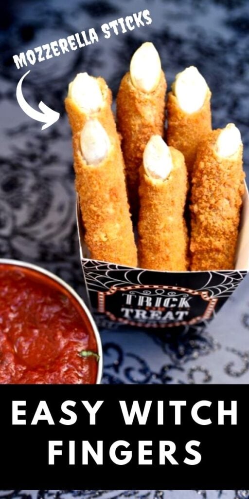 How to make easy witch fingers Halloween snack from mozzarella sticks ...