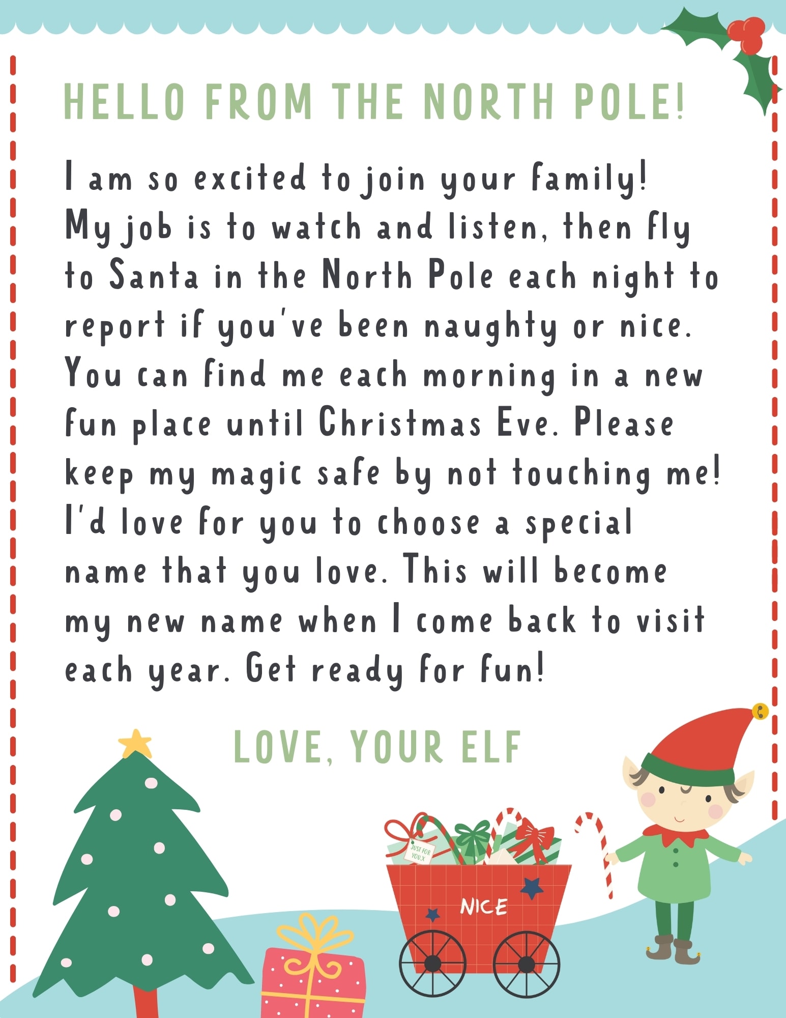 Elf On The Shelf Letters Printable