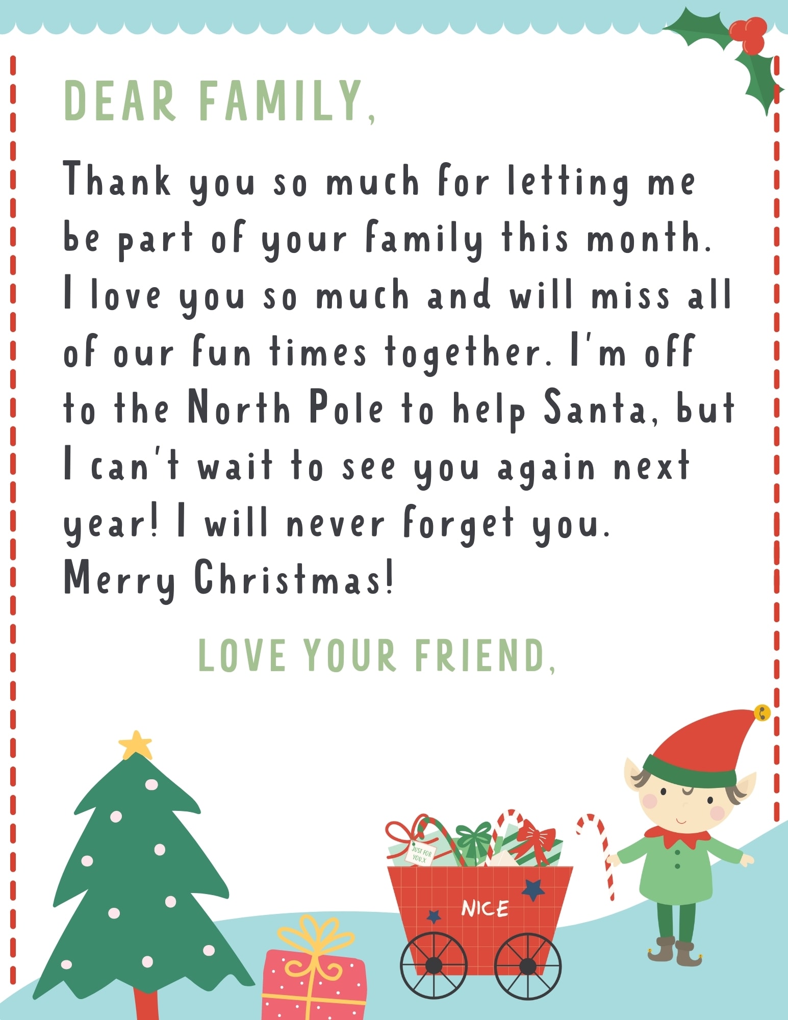 Editable Elf Departure Letter Girl Elves Goodbye Letters Farewell To 