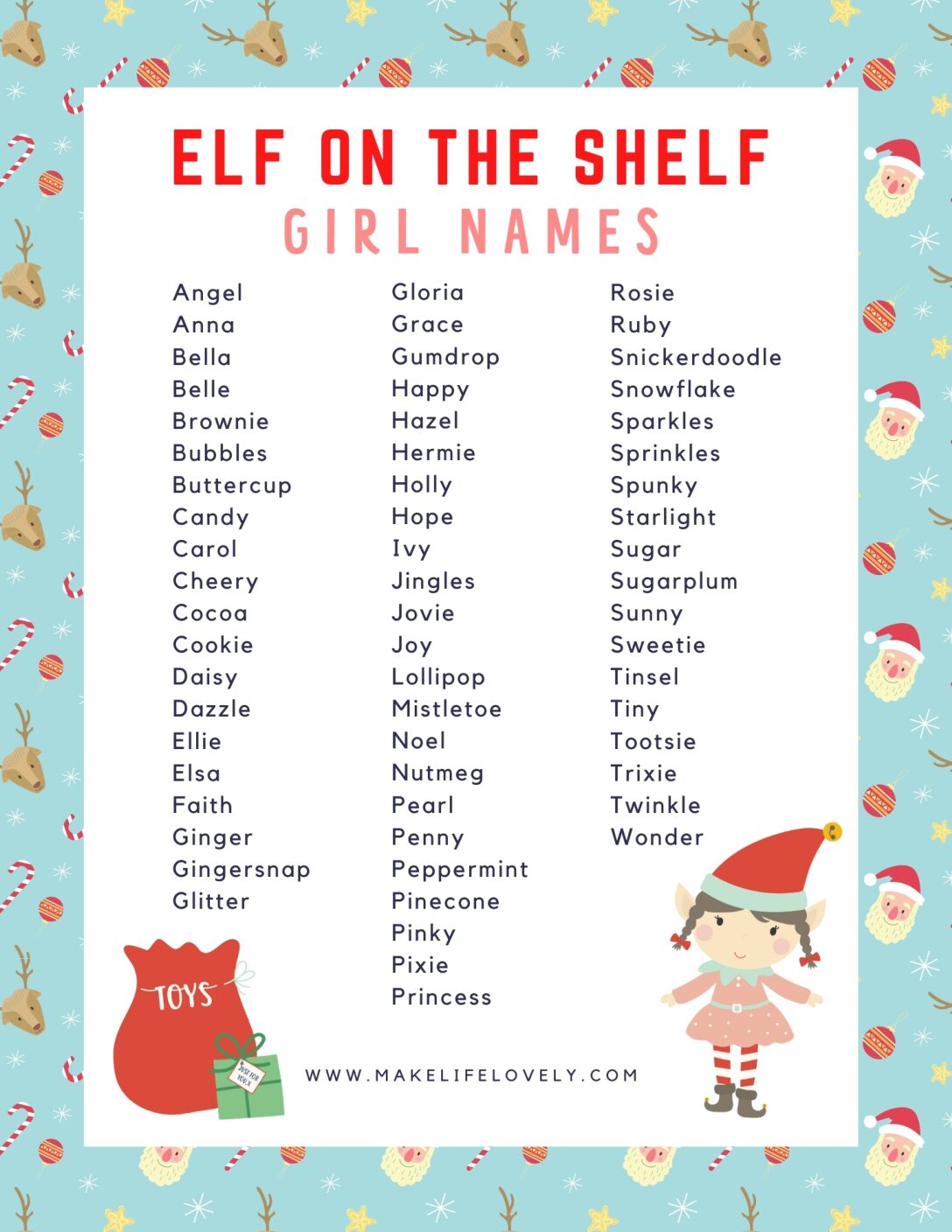 Girl Elf on the Shelf Names - Make Life Lovely