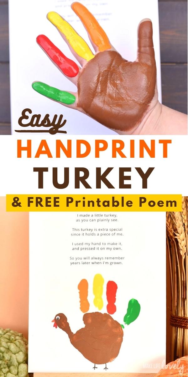 CUTEST Turkey Handprint Craft + Poem Printable - Make Life Lovely