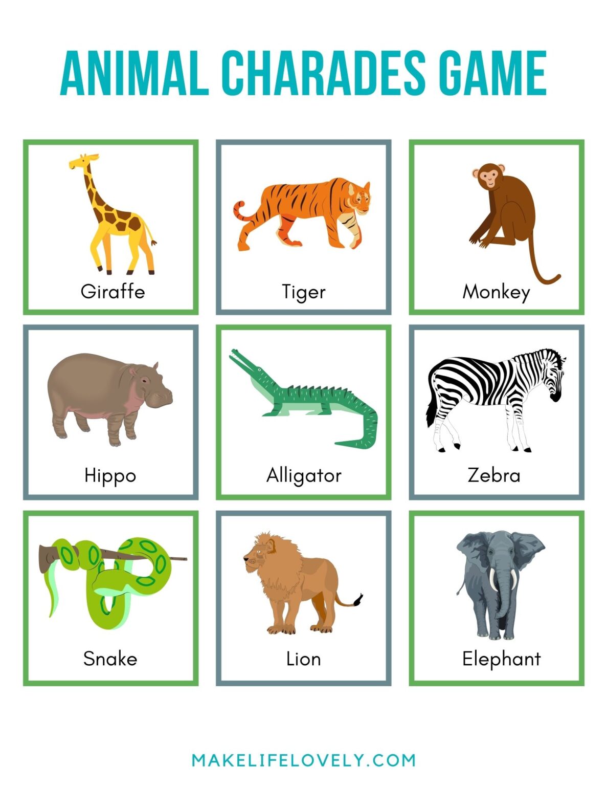 45 FREE Printable Animal Charades Cards {All Ages!} - Make Life Lovely