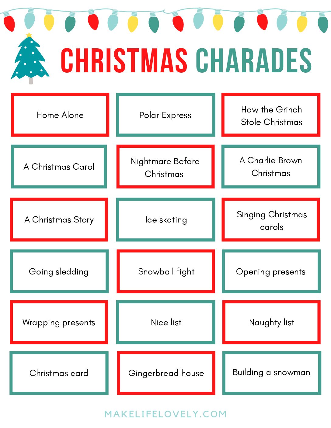 Christmas Charades Game - Make Life Lovely