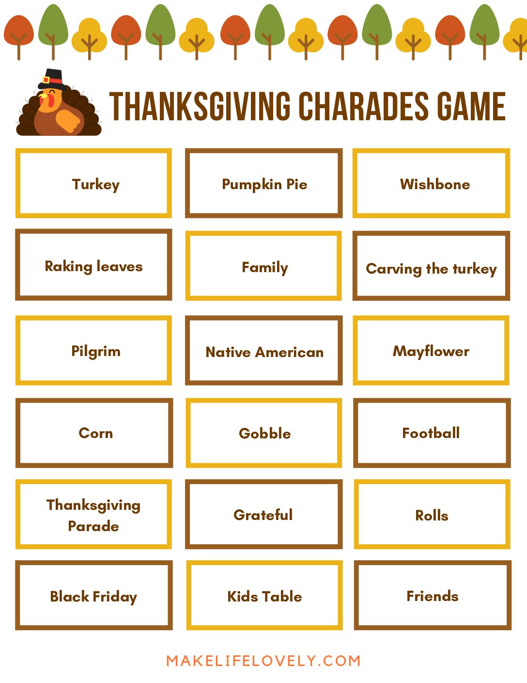 Thanksgiving Charades - Make Life Lovely