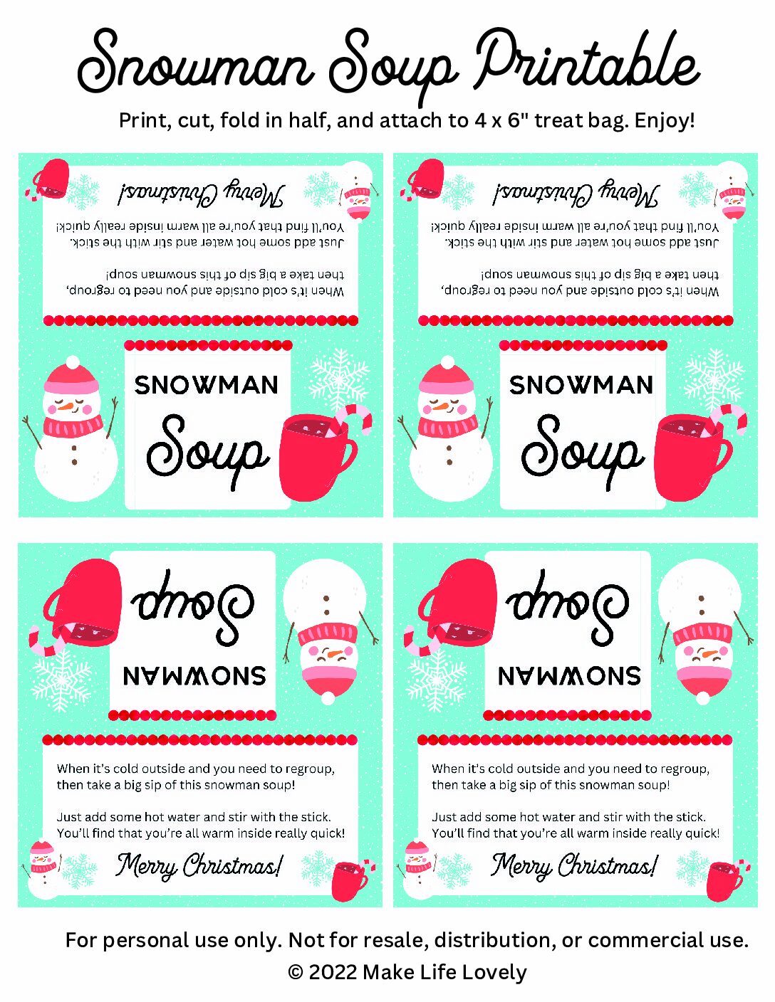 Snowman Soup 8.5 x 11 Printable by Make Life Lovely - Make Life Lovely