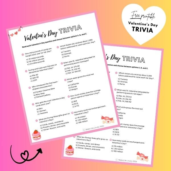 Best FREE Printable Valentine's Day Trivia (+ Answer Sheet}