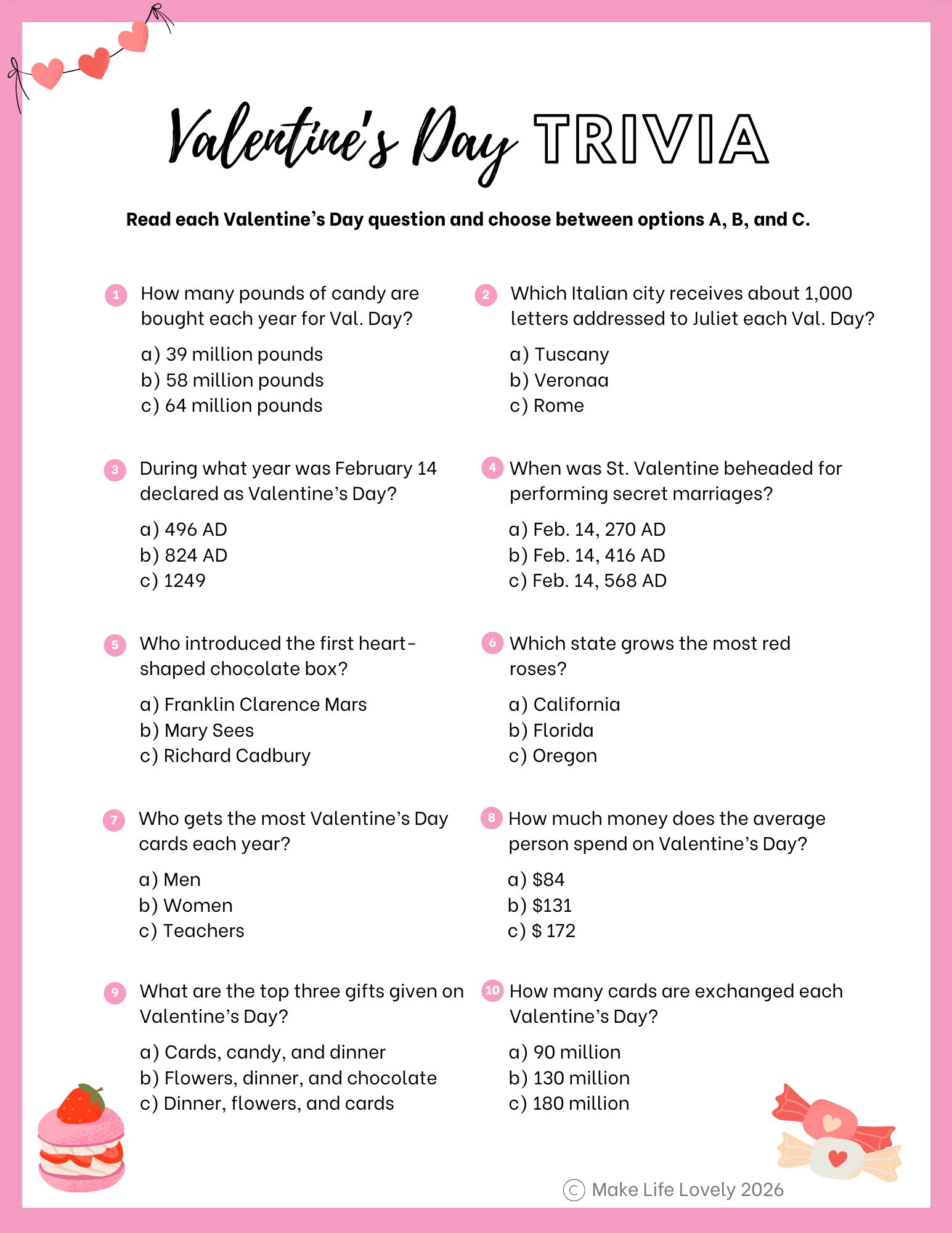 Best FREE Printable Valentine's Day Trivia (+ Answer Sheet}